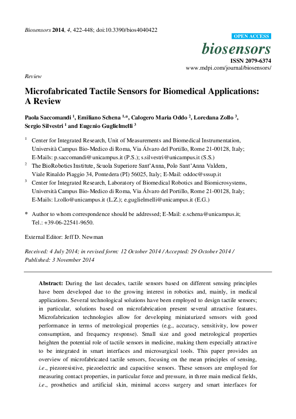 (PDF) Microfabricated tactile sensors for biomedical applications: a review