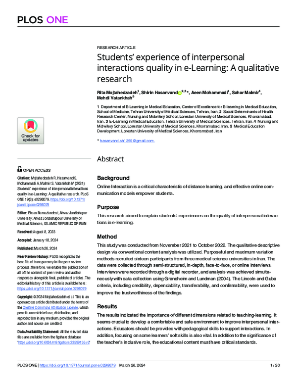 (PDF) Students’ experience of interpersonal interactions quality in e ...