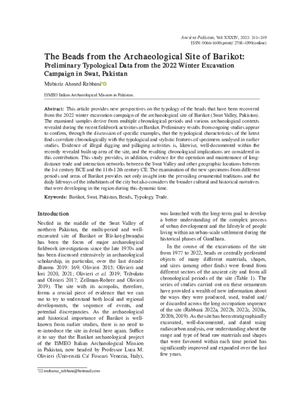 (PDF) The Beads from the Archaeological Site of Barikot: Preliminary ...