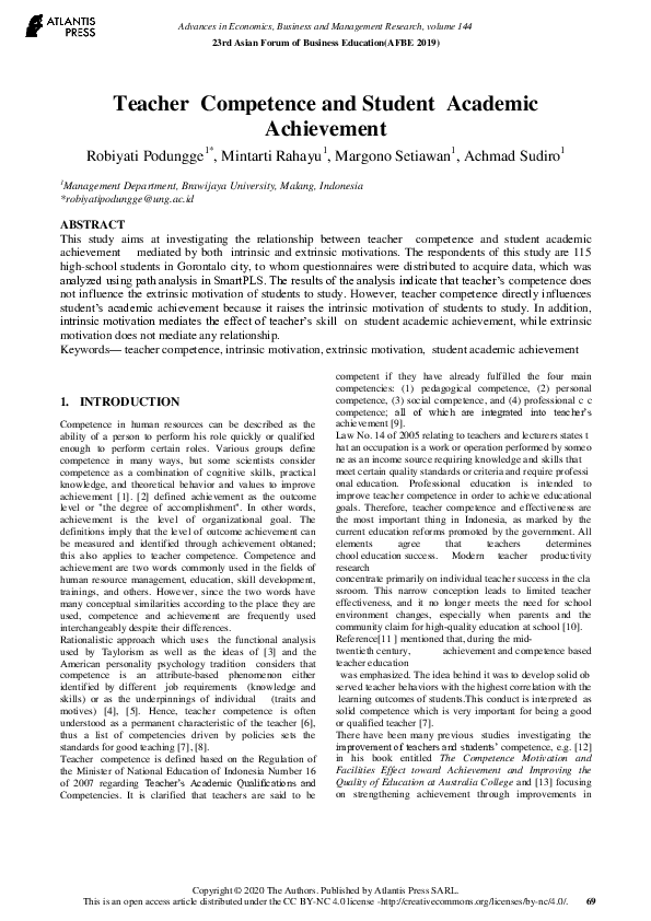 (PDF) Teacher Competence and Student Academic Achievement