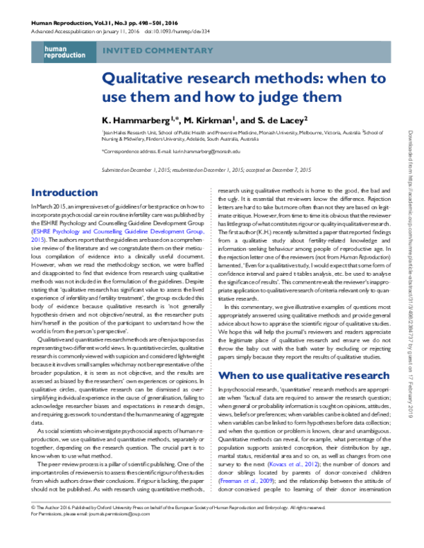 (PDF) Qualitative research methods: when to use them and how to judge them