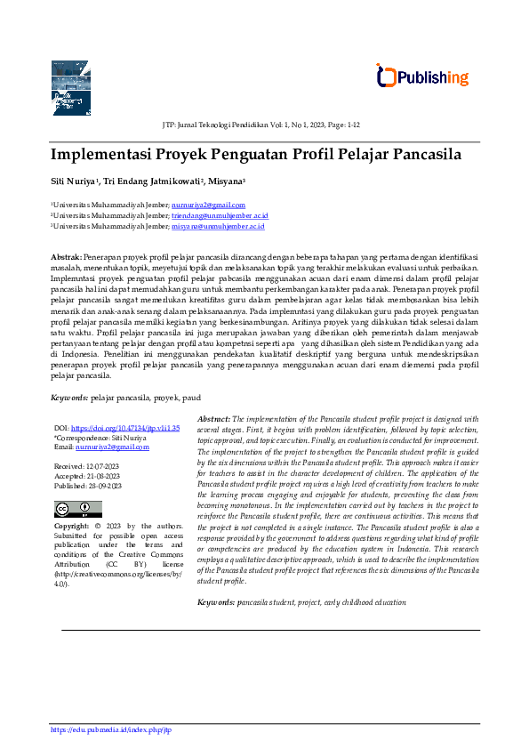 (PDF) Implementasi Proyek Penguatan Profil Pelajar Pancasila