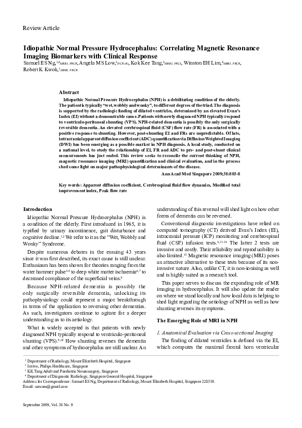 (PDF) Idiopathic Normal Pressure Hydrocephalus: Correlating Magnetic Resonance Imaging ...