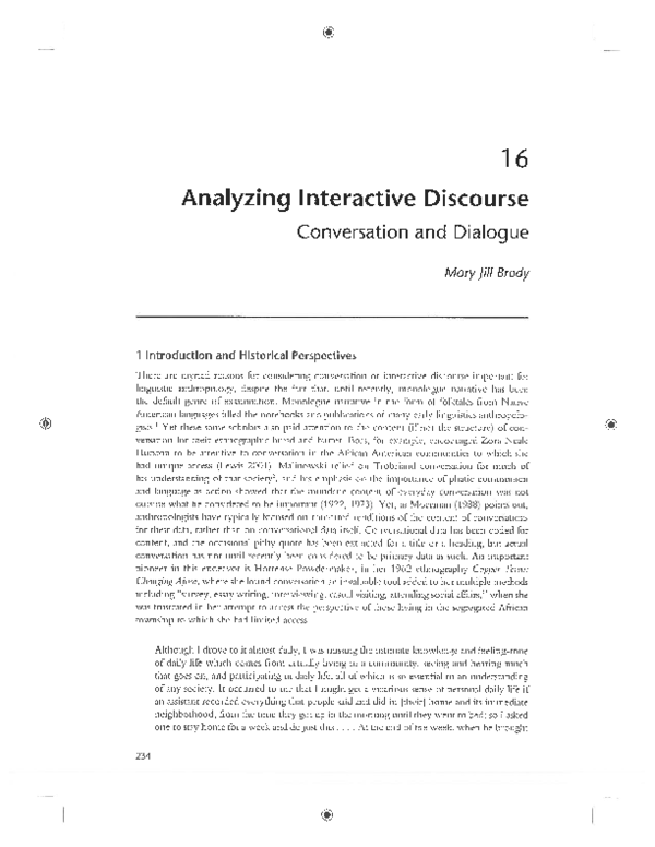 (PDF) Analyzing Interactive Discourse: Conversation and Dialogue