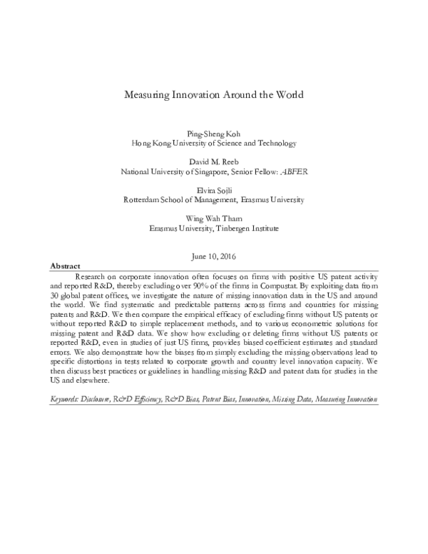 (PDF) Measuring innovation around the world