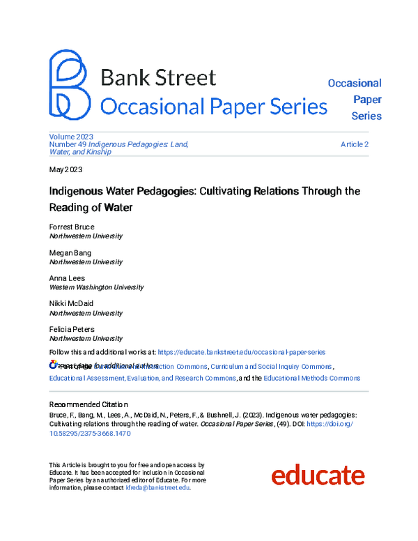 (PDF) Indigenous Water Pedagogies: Cultivating Relations Through the ...