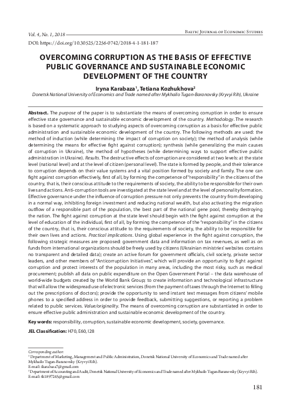 (PDF) Overcoming Corruption as the Basis of Effective Public Governance ...