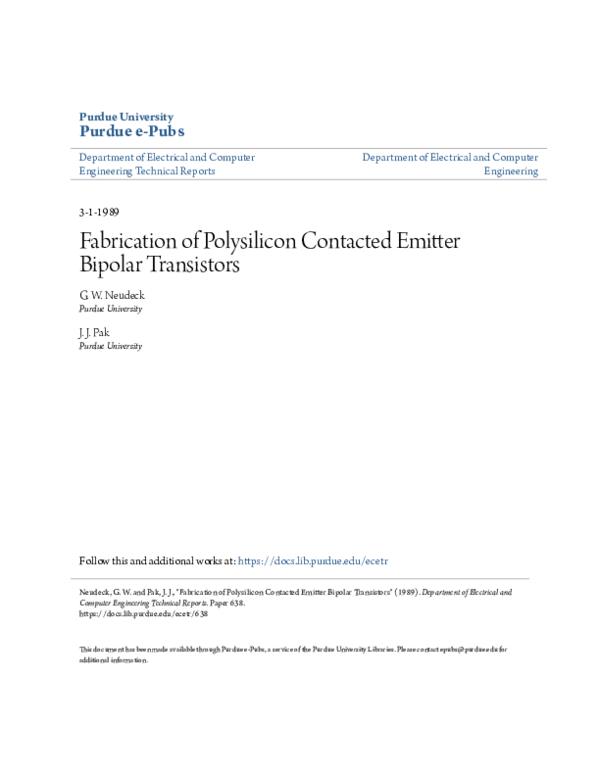 (PDF) Fabrication of Polysilicon Contacted Emitter Bipolar Transistors