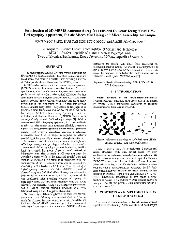 (PDF) Fabrication of 3D MEMS antenna array for infrared detector using novel UV-lithography ...