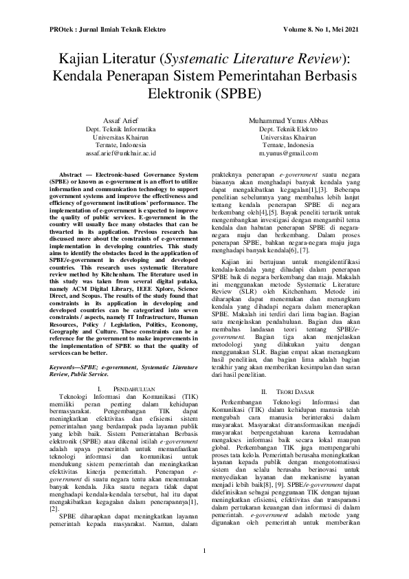 (PDF) Kajian Literatur (Systematic Literature Review): Kendala Penerapan Sistem Pemerintahan ...
