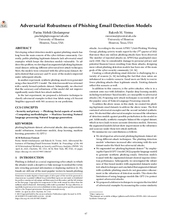 (PDF) Adversarial Robustness of Phishing Email Detection Models