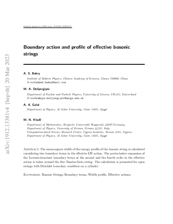 (PDF) Boundary action and profile of effective bosonic strings