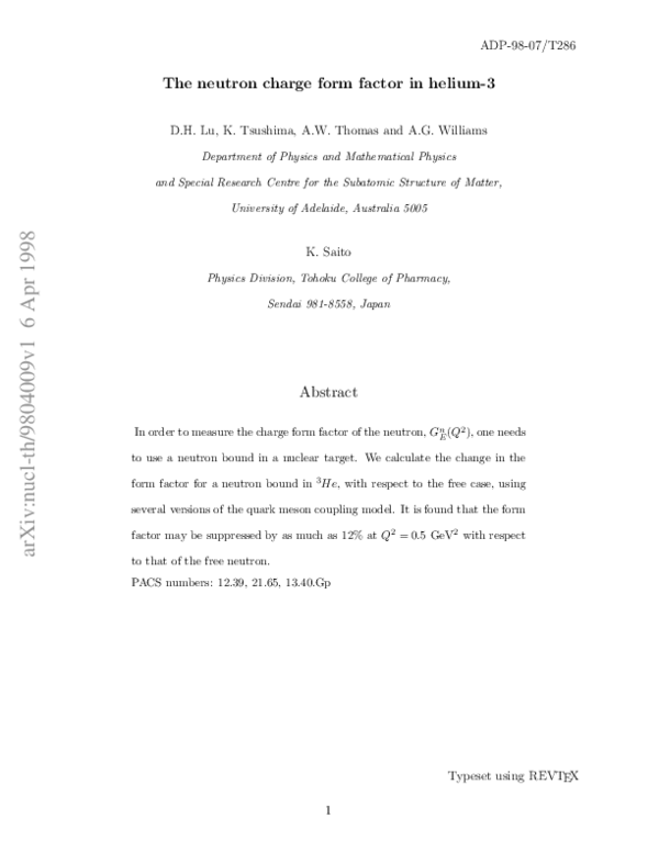 (PDF) The neutron charge form factor in helium-3