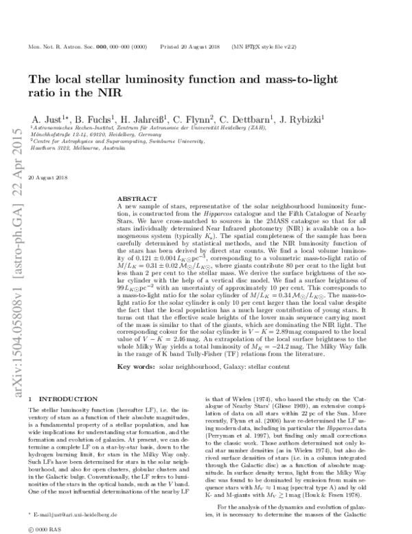 (PDF) The local stellar luminosity function and mass-to-light ratio in ...