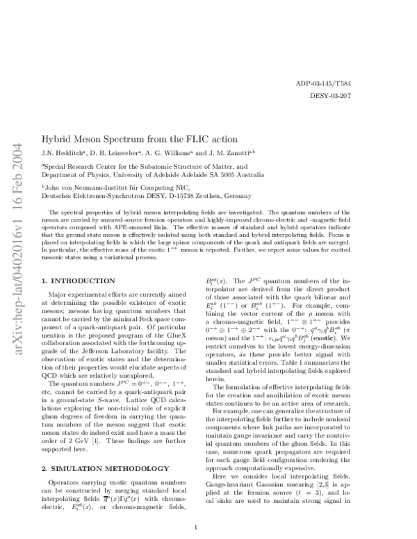 (PDF) Hybrid meson spectrum from the FLIC action