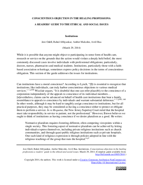 (PDF) Institutions: Conscientious objection in the healing professions