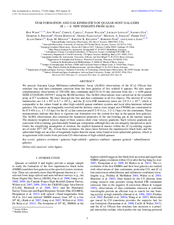 (PDF) STAR FORMATION AND GAS KINEMATICS OF QUASAR HOST GALAXIES ATz∼ 6 ...