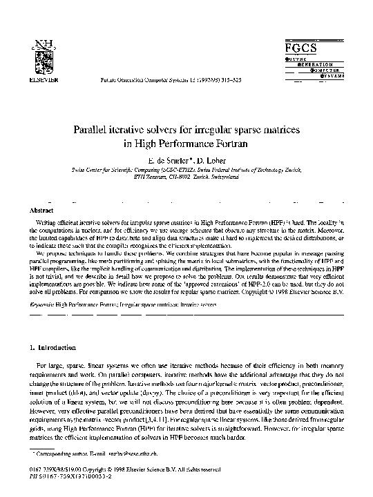 (PDF) Parallel iterative solvers for irregular sparse matrices in High Performance Fortran