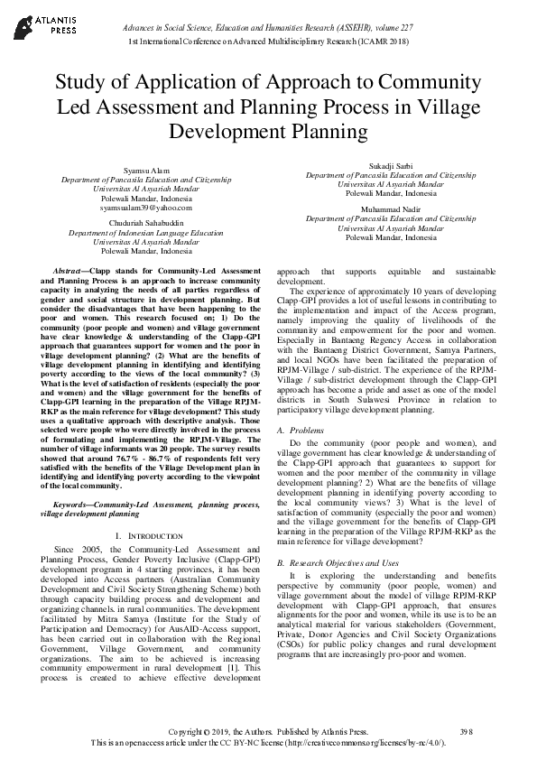 (PDF) Study of Application of Approach to Community Led Assessment and ...