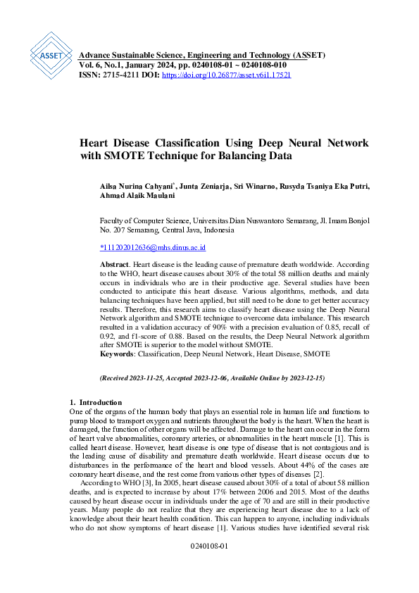 (PDF) Heart Disease Classification Using Deep Neural Network with SMOTE ...
