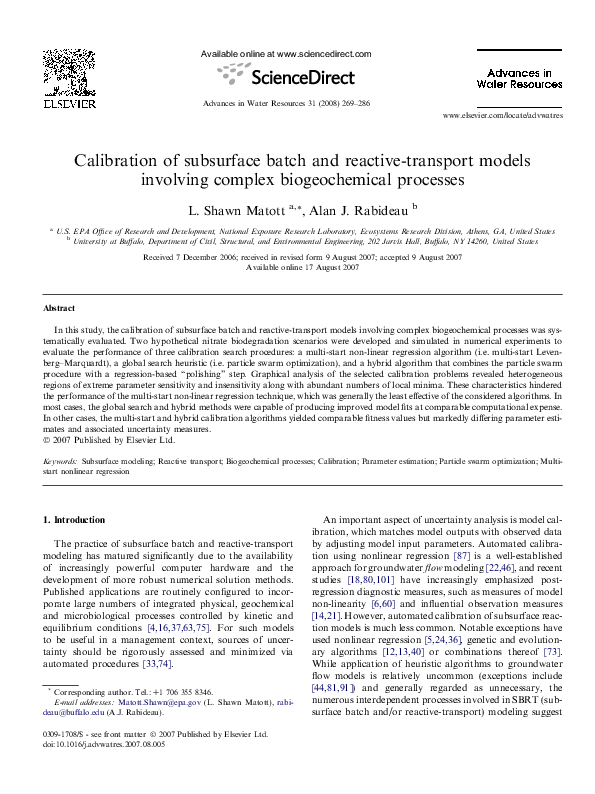 (PDF) Calibration of subsurface batch and reactive-transport models ...