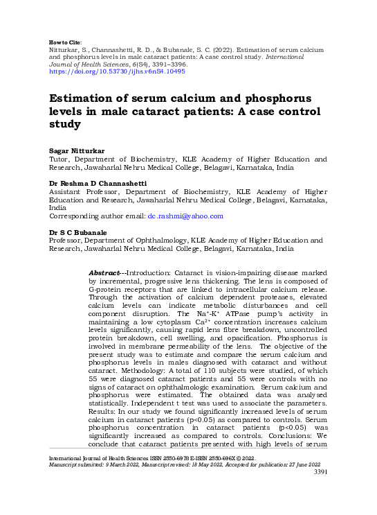 (PDF) Estimation of serum calcium and phosphorus levels in male ...