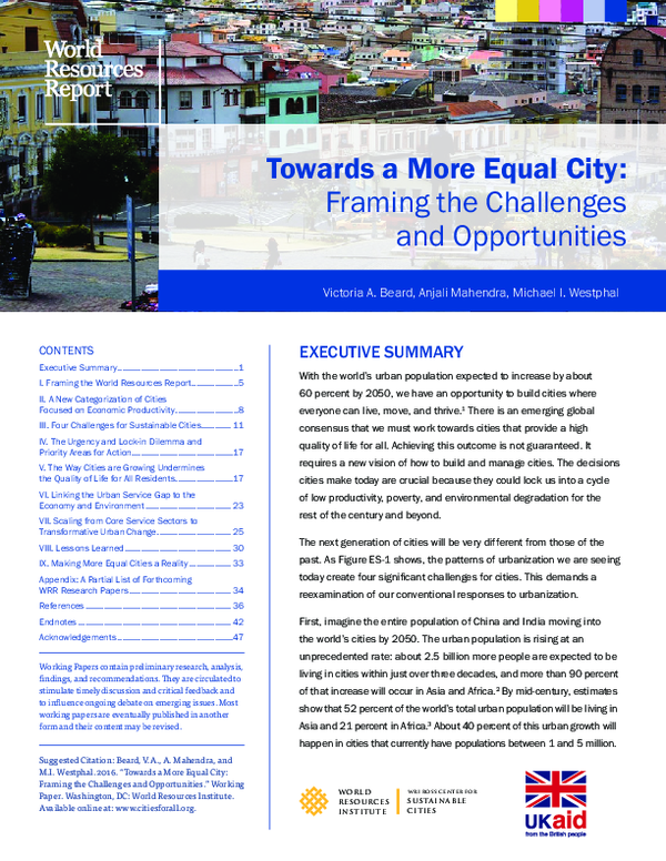 (PDF) Towards a More Equal City: Framing the Challenges and Opportunities