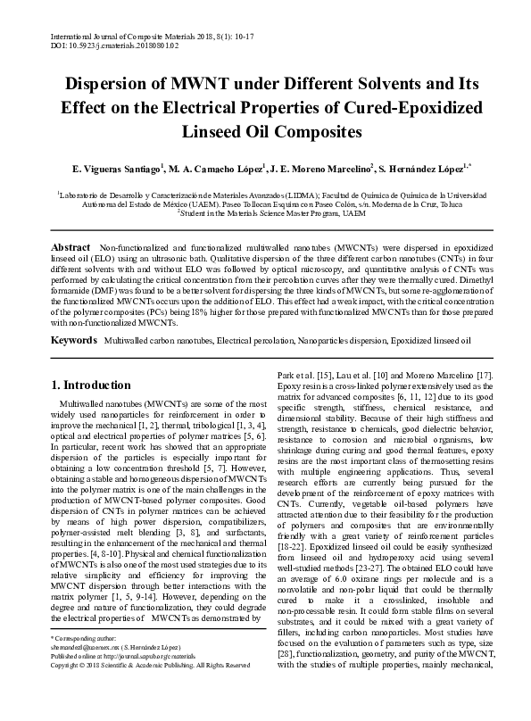 (PDF) Dispersion of MWNT under Different Solvents and Its Effect on the ...