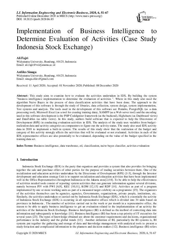 (PDF) Implementation of Business Intelligence to Determine Evaluation of Activities (Case Study ...