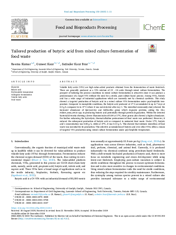 (PDF) Tailored production of butyric acid from mixed culture ...
