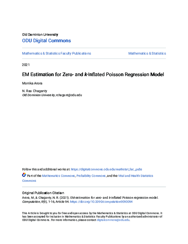 Pdf Em Estimation For Zero And U3ciu3eku3ciu3e Inflated Poisson Regression Model