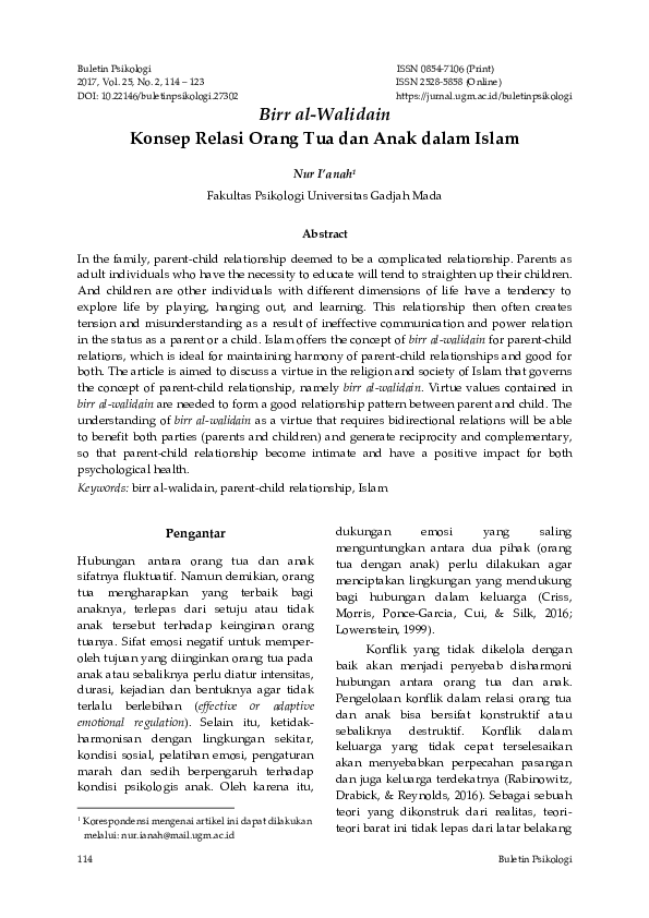 (PDF) Birr al-Walidain Konsep Relasi Orang Tua dan Anak dalam Islam