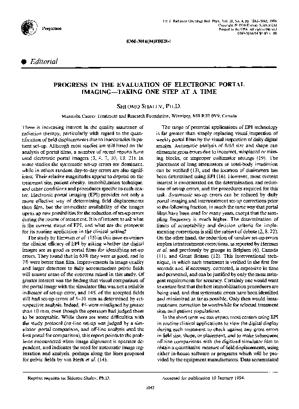 (PDF) Progress in the evaluation of electronic portal imaging-taking ...