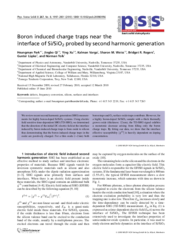 (PDF) Boron induced charge traps near the interface of Si/SiO2 probed ...