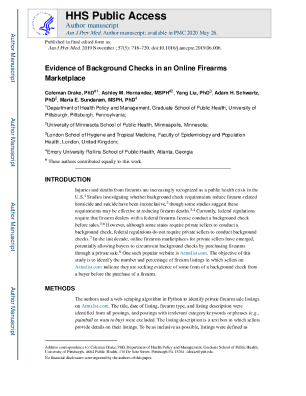 (PDF) Evidence of Background Checks in an Online Firearms Marketplace