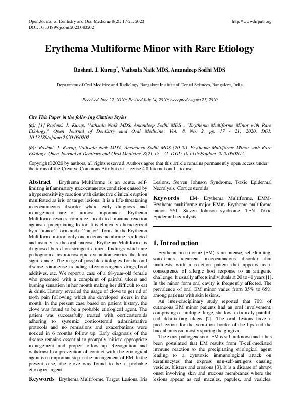 (PDF) Erythema Multiforme Minor with Rare Etiology