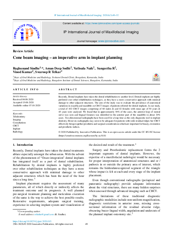 (PDF) Cone beam imaging – an imperative arm in implant planning