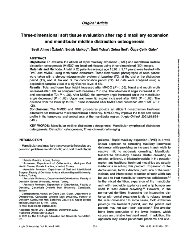 (PDF) Three-dimensional soft tissue evaluation after rapid maxillary expansion and mandibular ...