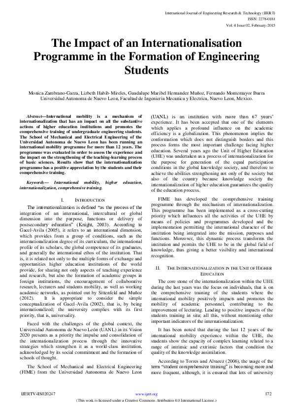 (PDF) The Impact of an Internationalisation Programme in the Formation ...