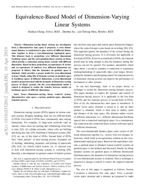 (PDF) Equivalence-Based Model of Dimension-Varying Linear Systems