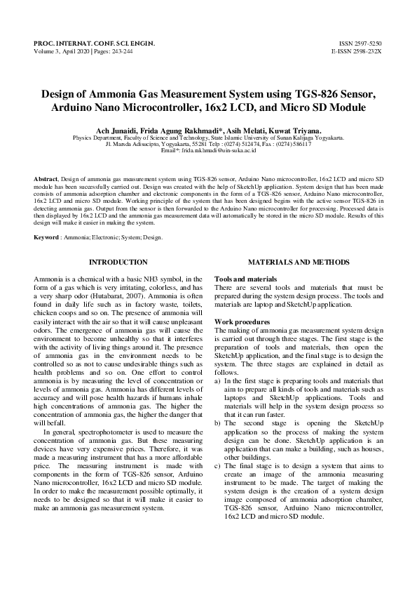 (PDF) Design of Ammonia Gas Measurement System using TGS-826 Sensor ...