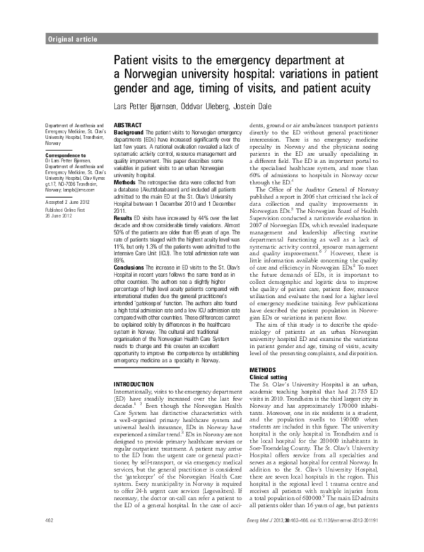 (PDF) Patient visits to the emergency department at a Norwegian ...