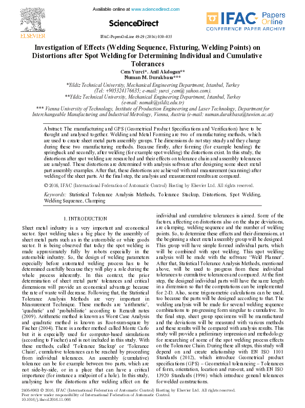 (PDF) Investigation of Effects (Welding Sequence, Fixturing, Welding Points) on Distortions ...