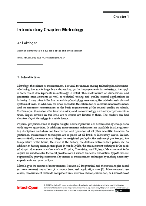 (PDF) Introductory Chapter: Metrology