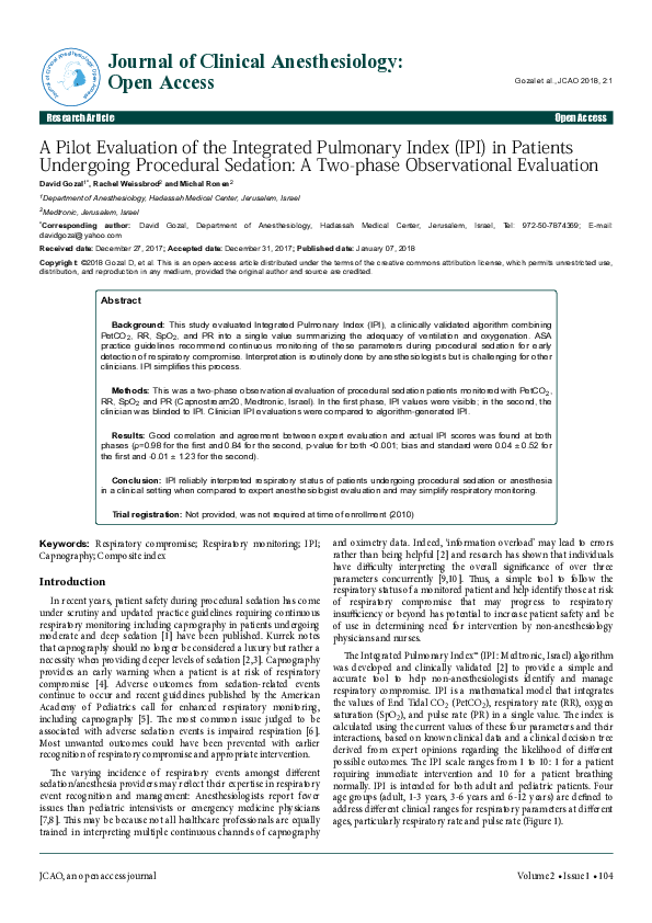 (PDF) A Pilot Evaluation of the Integrated Pulmonary Index (IPI) in ...