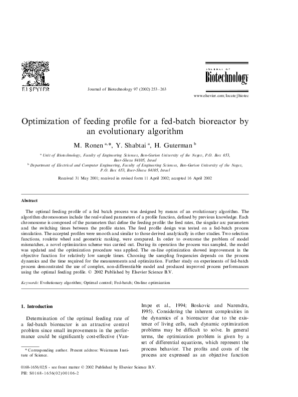 (PDF) Optimization of feeding profile for a fed-batch bioreactor by an evolutionary algorithm