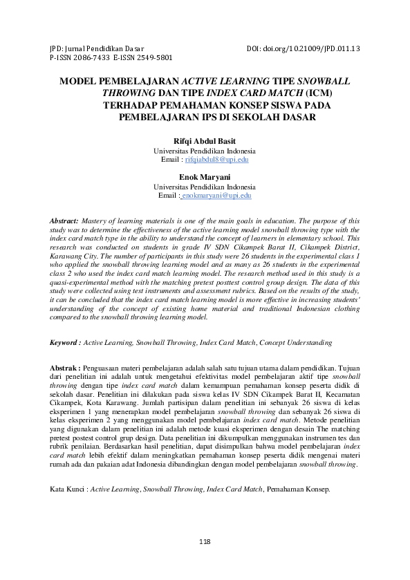 (PDF) A Model Pembelajaran Active Learning Tipe Snowball Throwing Dan Tipe Index Card Match (Icm ...