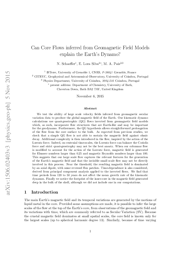 (PDF) Can core flows inferred from geomagnetic field models explain the Earth's dynamo?