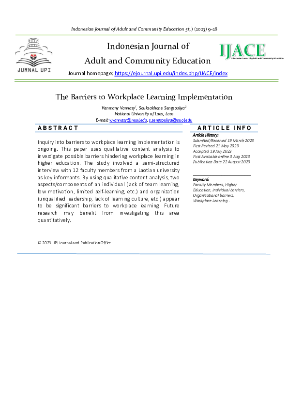 (PDF) The Barriers to Workplace Learning Implementation