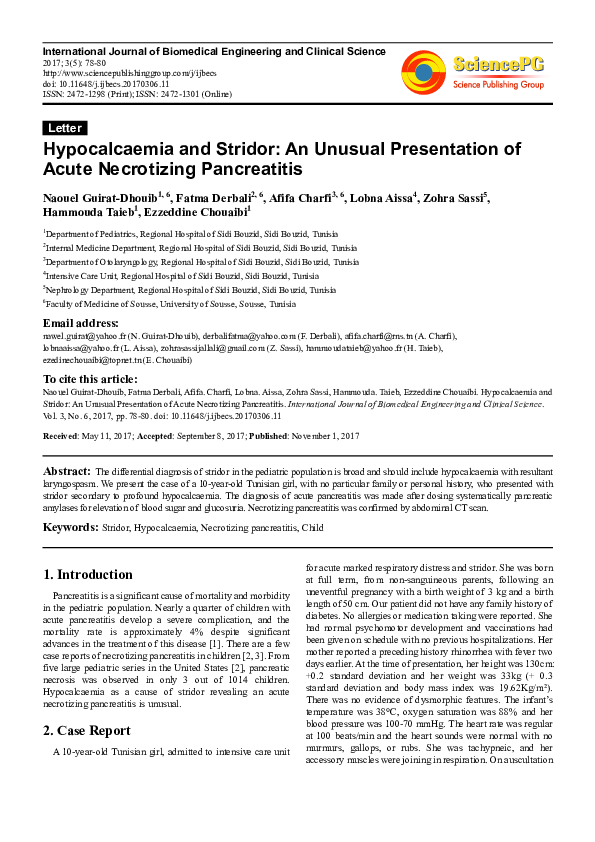 (PDF) Hypocalcaemia and Stridor: An Unusual Presentation of Acute ...